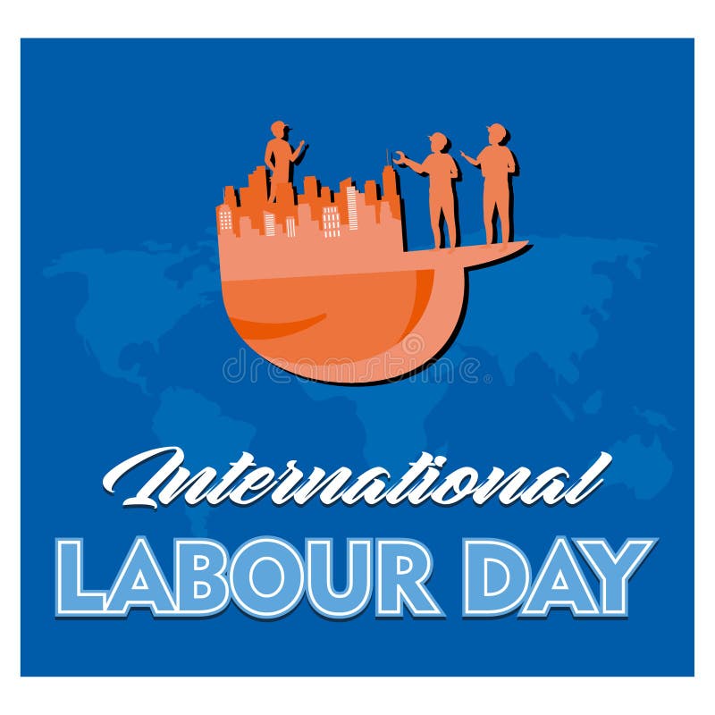 Happy Labor Day Typography with a Group of Workers and Safety Helmet ...