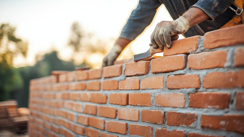 Happy Labour Day. Building a Brick Wall Construction Process Stock ...