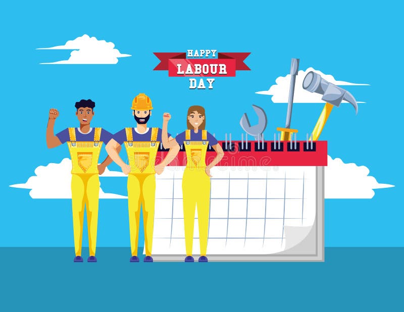 Happy Labour Day with Construction Workers Stock Illustration ...