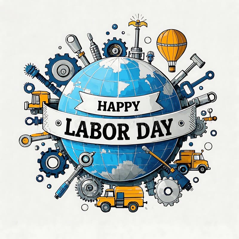 Happy Labour Day Design with Gears and Mechanisms Stock Illustration ...