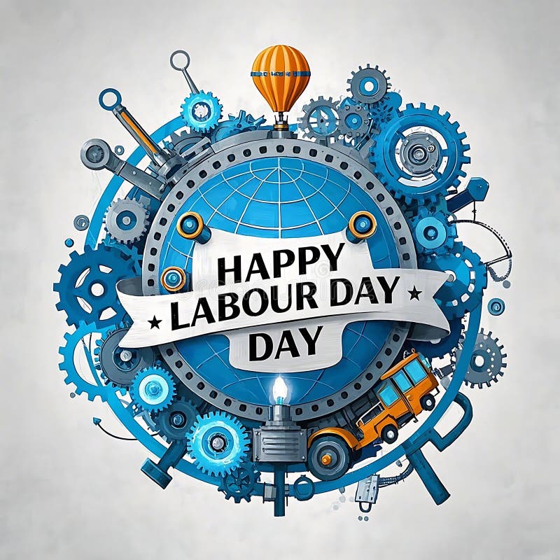 Happy Labour Day Design with Gears and Mechanisms Stock Illustration ...