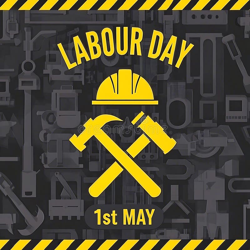 Happy Labour Day Graphic with Gears and Warning Stripes Stock ...