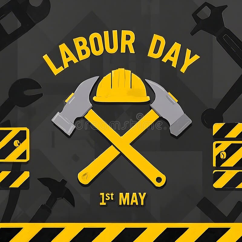 Happy Labour Day Graphic with Gears and Warning Stripes Stock ...