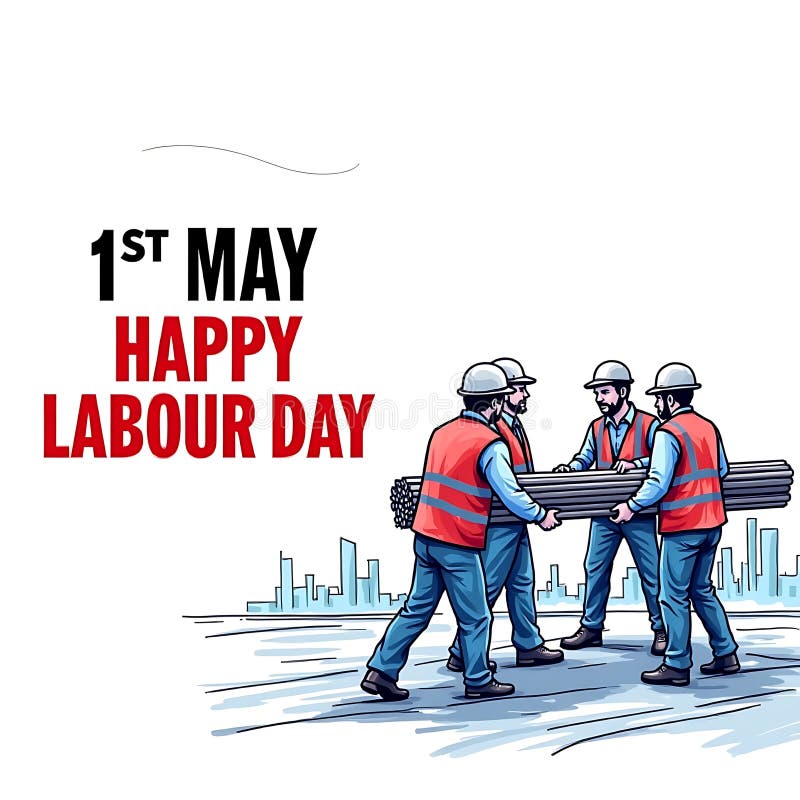 Happy Labour Day, May Day Banner with Construction Crew Ai Generated ...