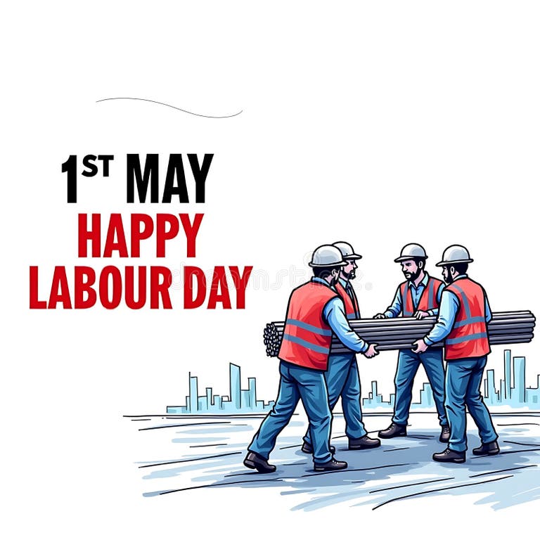 Happy Labour Day, May Day Banner with Construction Crew Ai Generated ...