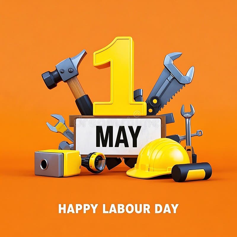 Happy Labour Day Tools and the Date of Celebration Stock Illustration ...