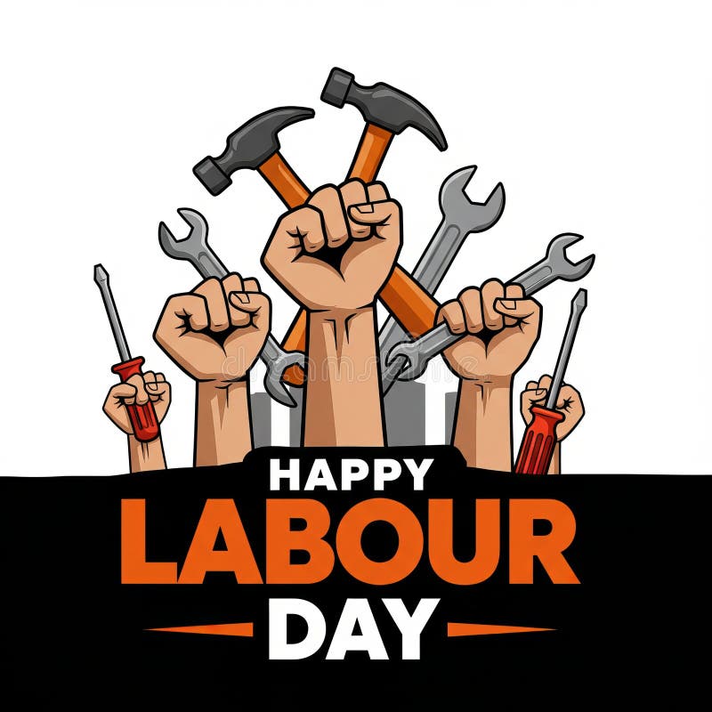 Happy Labour Day Vector Illustration with Tools and Raised Fists ...