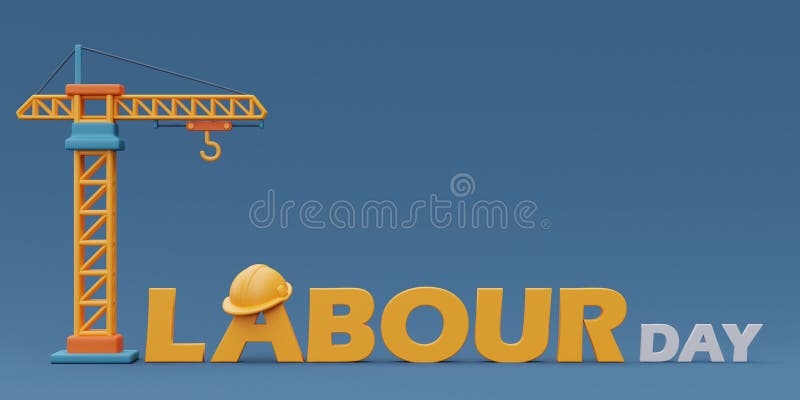 Happy Labour Day with Yellow Tower Crane on Blue Background ...