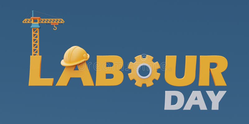 Happy Labour Day with Yellow Tower Crane on Blue Background ...