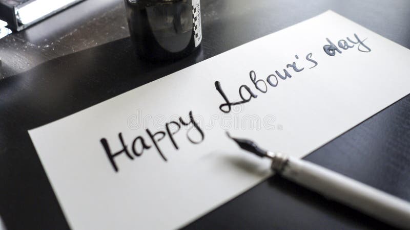 Happy Labour`s Day Calligraphy and Lattering Post Card. Left View with ...
