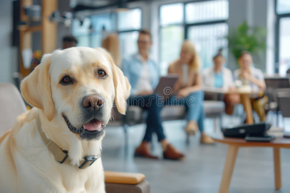 Happy Labrador in Modern Office with Team in Background Stock Image ...