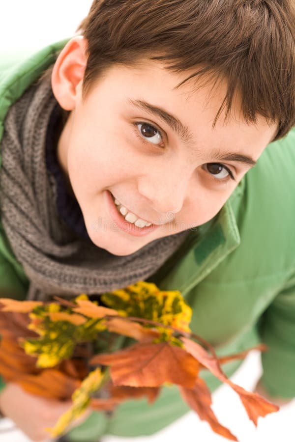 Happy lad stock photo. Image of leaf, human, cute, positive - 12250598