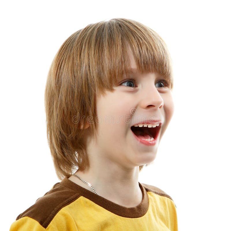 Happy Laughing Little Boy Isolated on White Stock Image - Image of ...