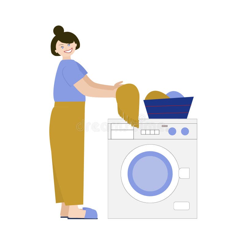 Happy Laundry Women. Vector Illustration Stock Vector - Illustration of ...