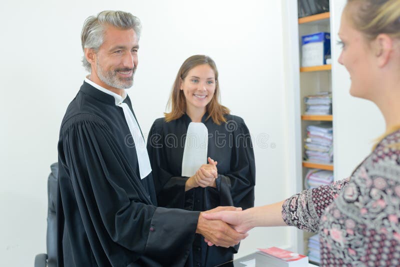 Happy Lawyers Shaking Hands with Client Stock Image - Image of career ...