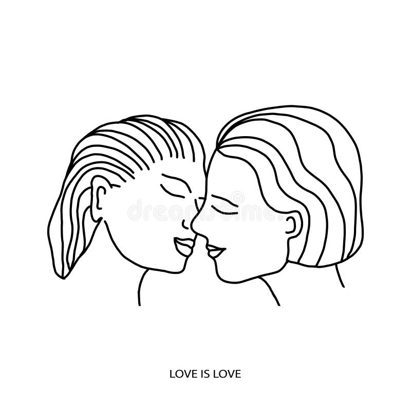 Happy Lesbian Couple Vector Illustration Two Women Are Embracing Each