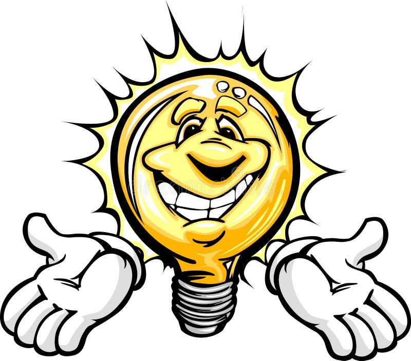Happy Light Bulb with Pointing Finger Cartoon Stock Vector ...