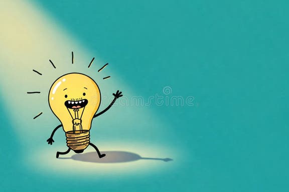 A Happy Light Bulb Under a Beam of Light. Space for Text. Stock Image ...
