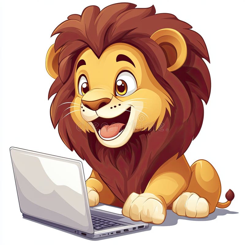 Happy Lion Enjoying Work from Home Setup, Relaxed and Cheerful Stock Illustration - Illustration ...