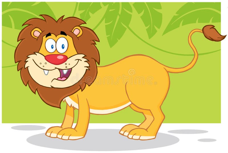 Happy Lion with Jungle Background Stock Vector - Illustration of mammal ...