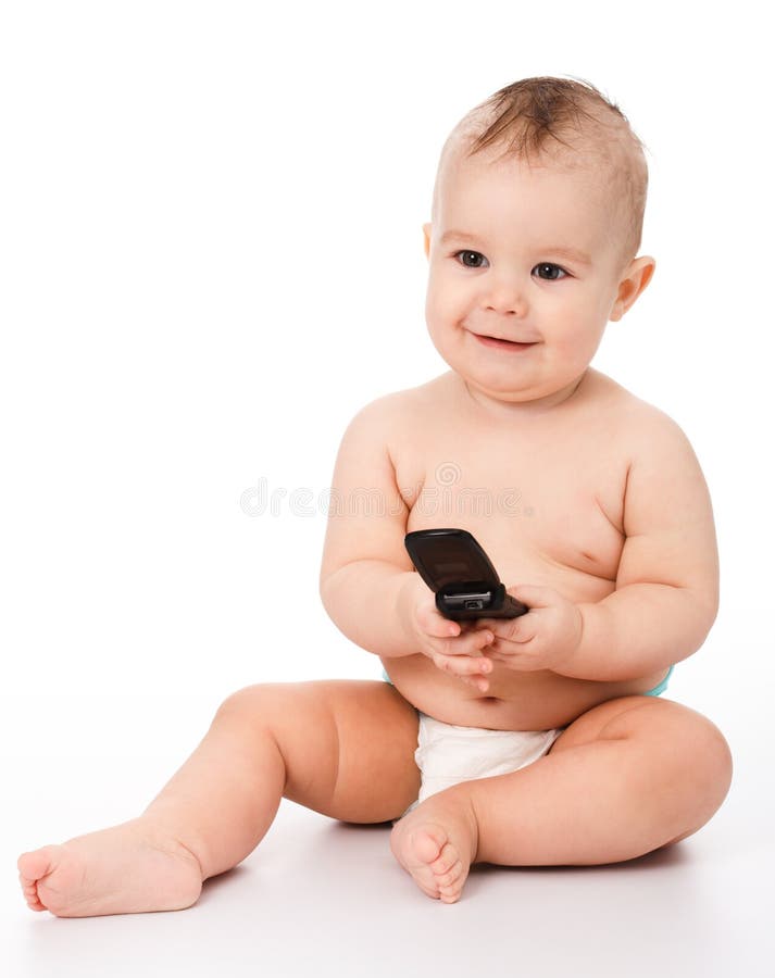 Young Baby Girl Sending Text Messages on Mobile Phone Stock Image ...