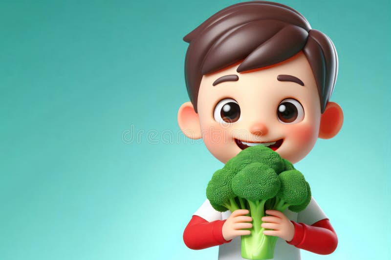 Happy Little Boy with Broccoli. Space for Text. Stock Photo - Image of ...