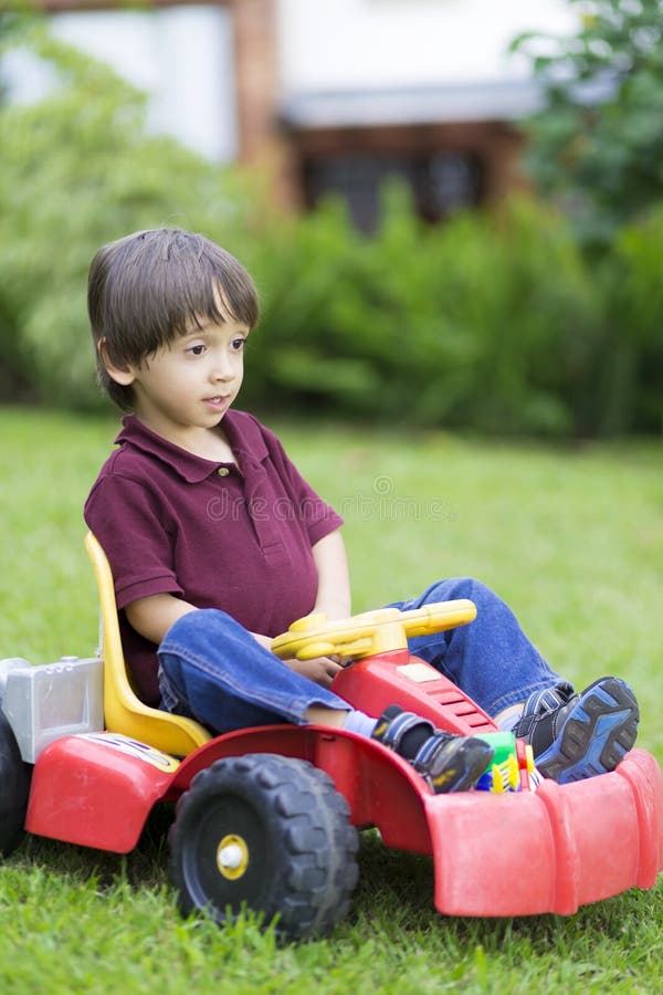Happy Little Boy Driving a Toy Car Stock Image - Image of caucasian ...