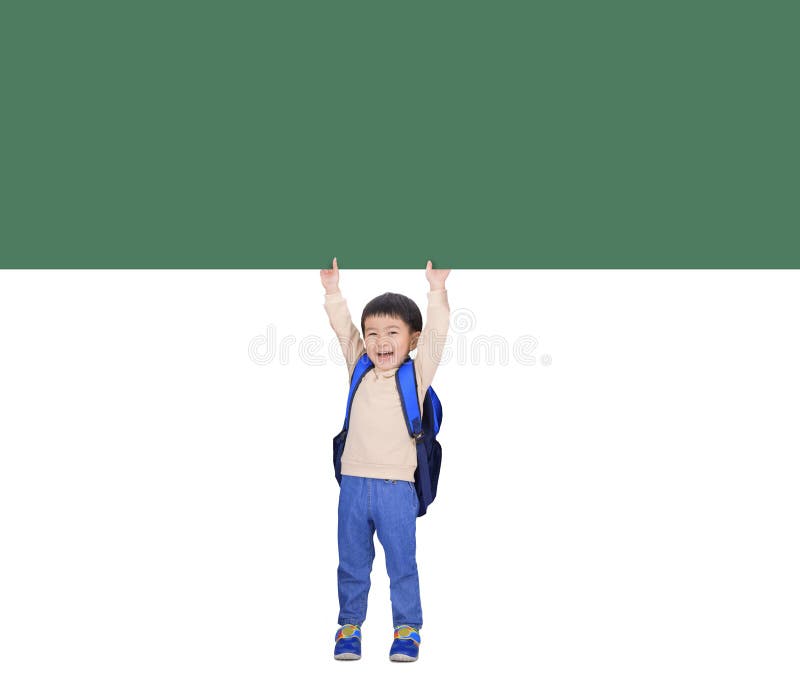 Happy Little Boy Holding Empty Chalk Board Stock Image - Image of ...