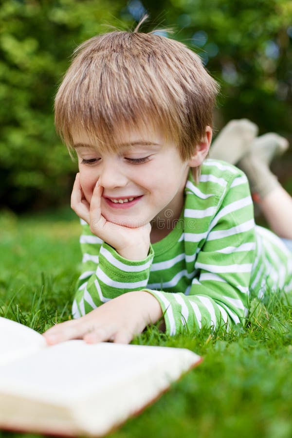 Outdoor Portrait of Student Black Boy Reading a Book Stock Image ...