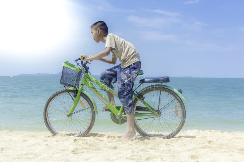 Happy Little Boy Ride Bicycle. Stock Image - Image of little, play ...