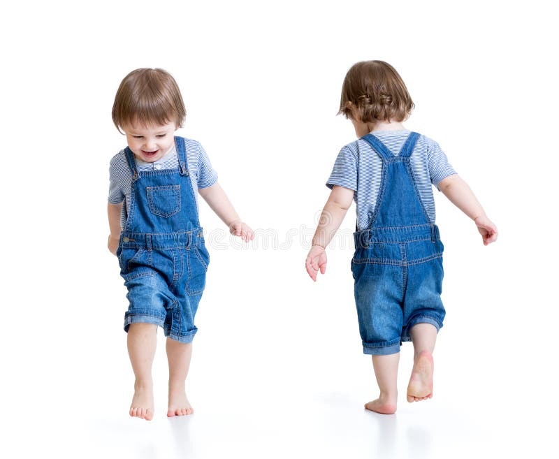 Happy Little Boy Running. Front and Rear View Stock Image - Image of ...
