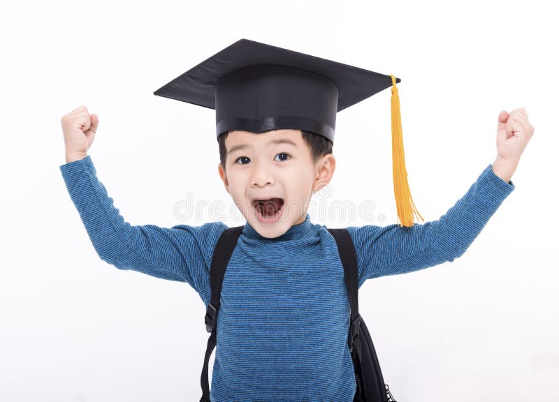 Happy Little Boy Student in a Graduate Cap Stock Photo - Image of learn ...