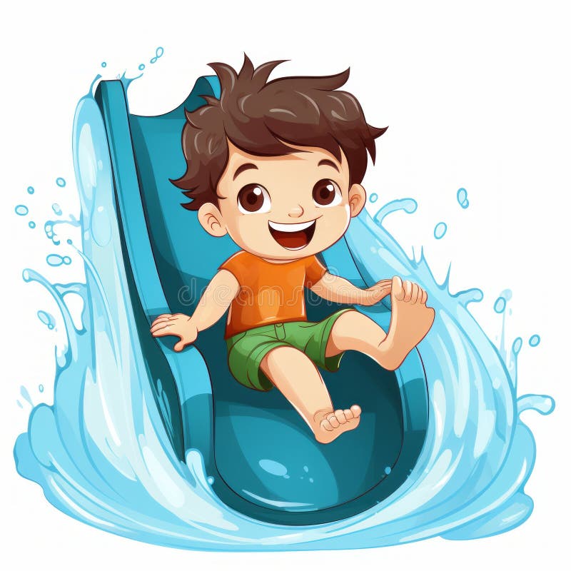 Happy Little Boy on Water Sliding, Vector Illustration Stock ...