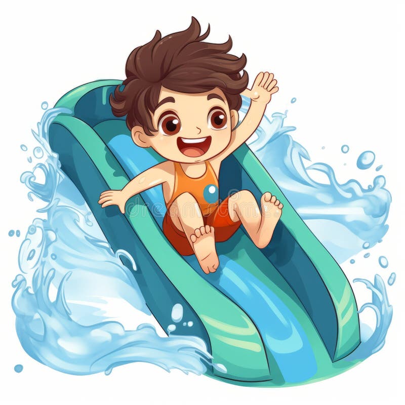 Happy Little Boy on Water Sliding, Vector Illustration Stock ...