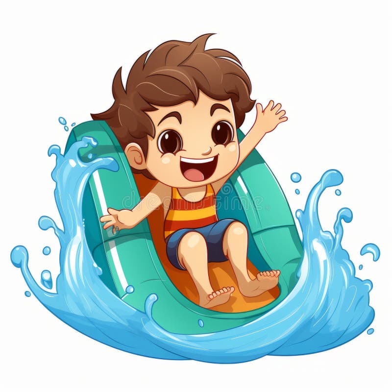 Happy Little Boy on Water Sliding, Vector Illustration Stock ...