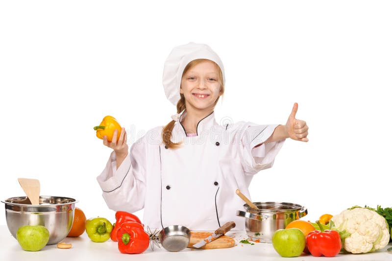 Happy Little Chef with Lots of Vegetables Stock Image - Image of ...