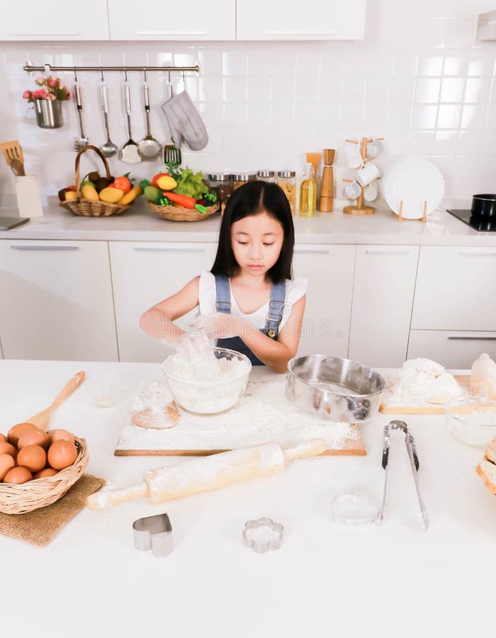 Happy Little Child Prepare a Bake at Kitchen Stock Image - Image of ...