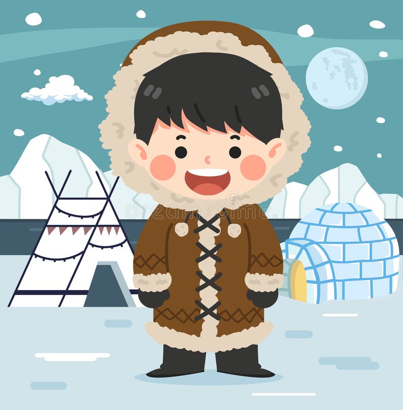 Little Eskimo Boy Child Cartoon Character Wearing Traditional Native ...