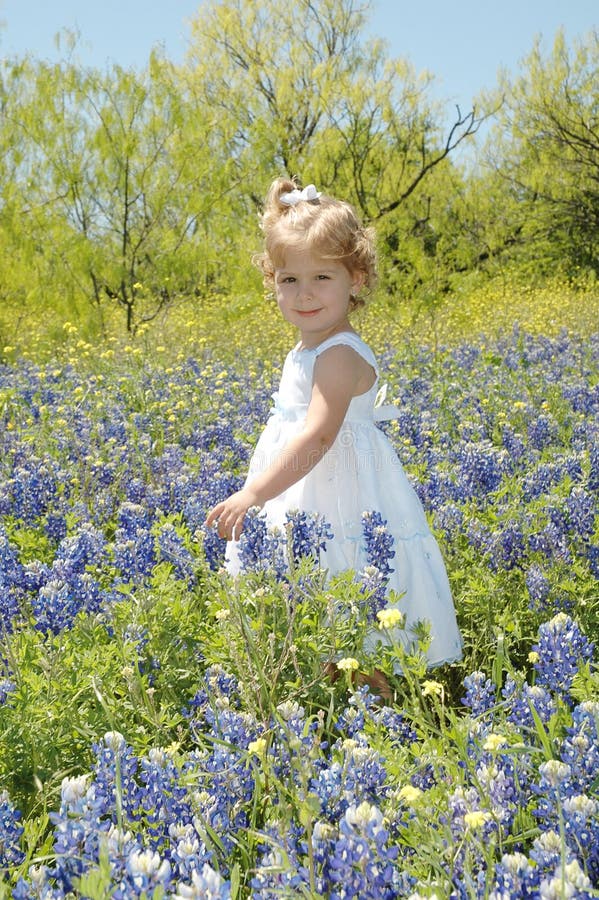 Girl in Blue Bonnets stock image. Image of autism, outdoors - 23297715