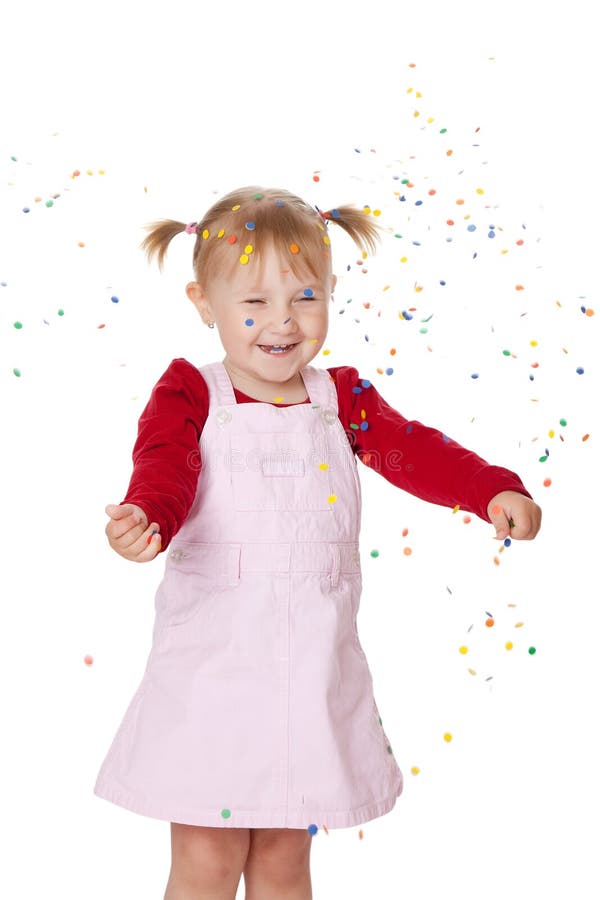 Happy Little Girl with Confetti Stock Image - Image of cheerful ...
