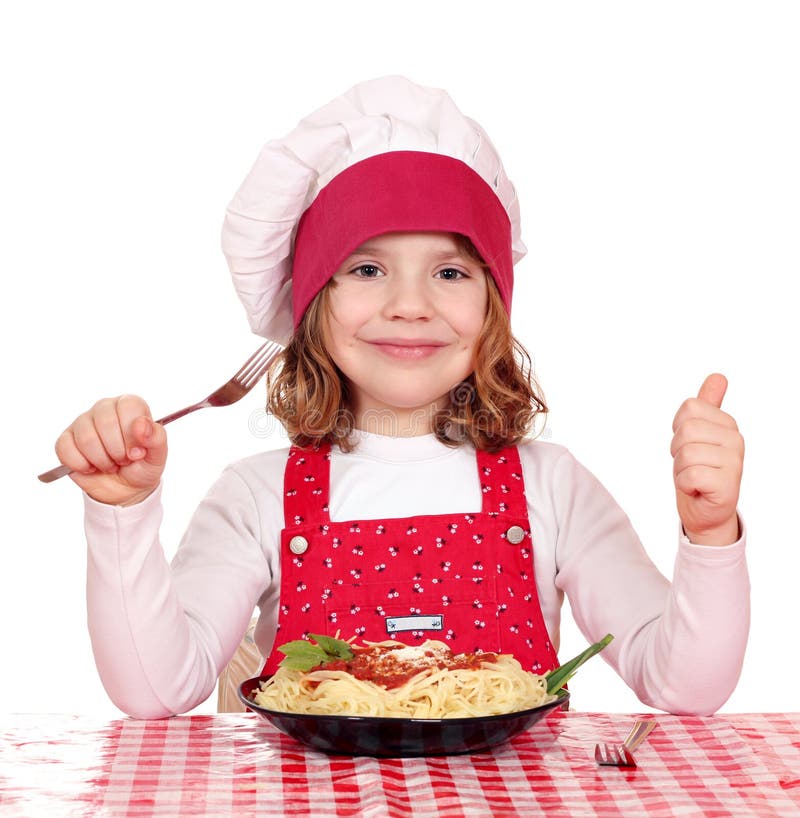 Little Girl Cook with Spaghetti Stock Image - Image of dish, children ...