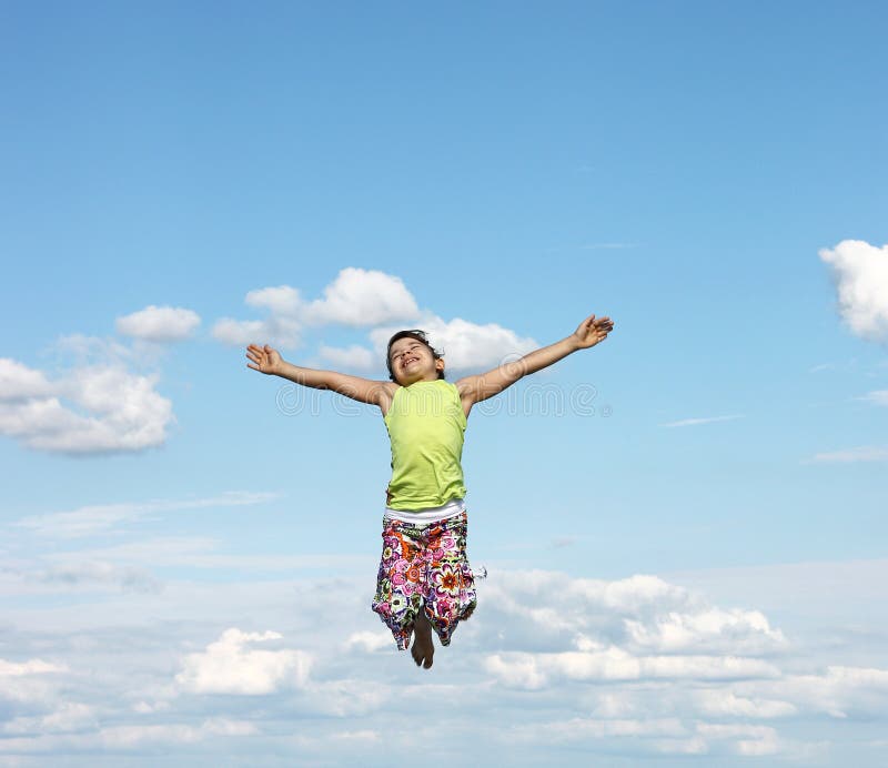 Happy little girl flying stock image. Image of cheerful - 43665389