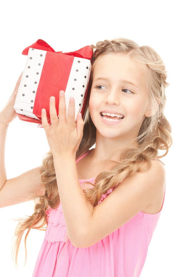 Happy Little Girl with Gift Box Stock Image - Image of lady, gift: 40909331
