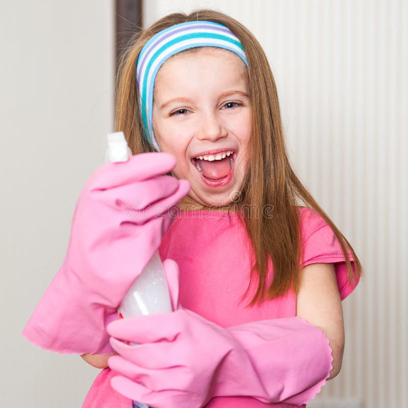 Little Girl Cleans the House Stock Photo - Image of childhood, girls ...