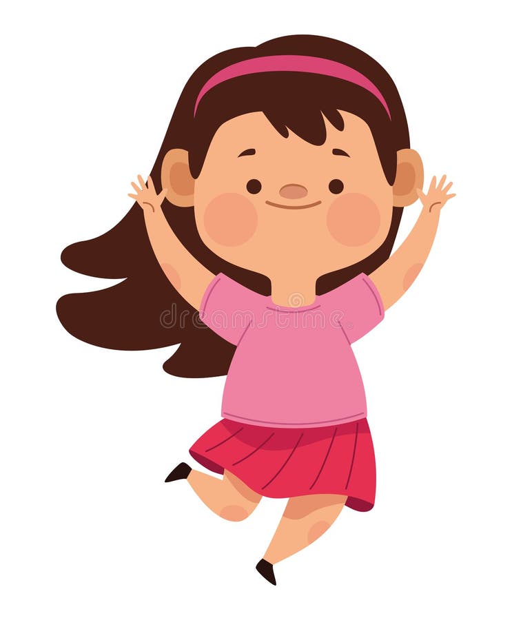 Happy little girl jumping stock vector. Illustration of pretty - 242180960