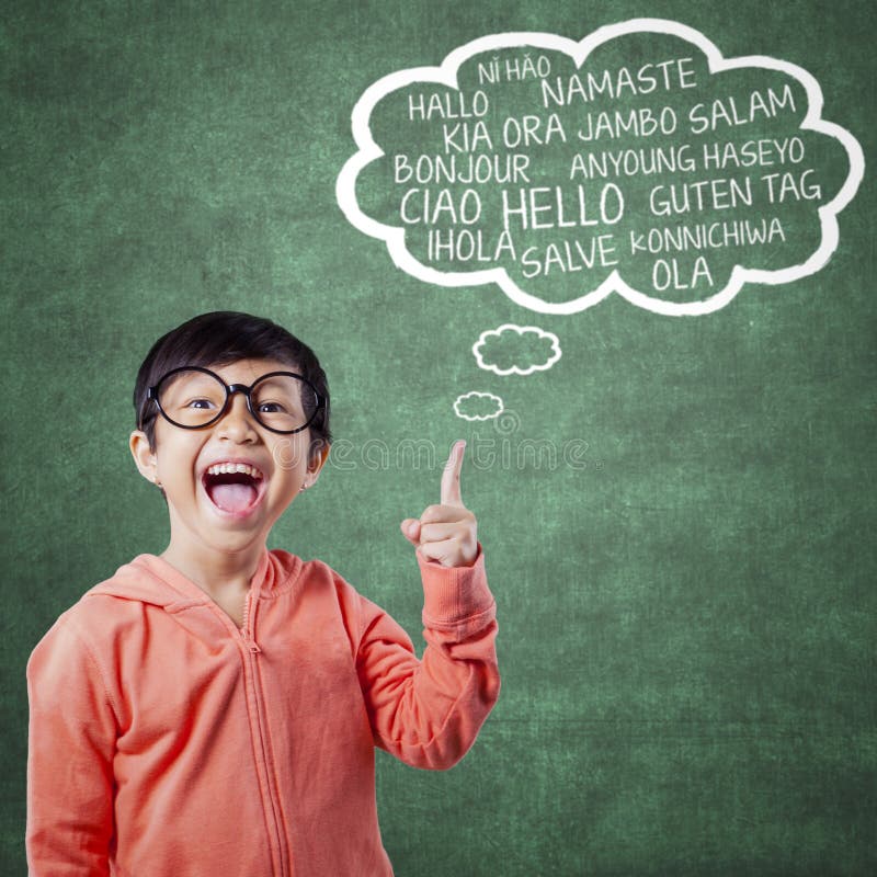 Happy Little Girl Learn Multi Language Stock Photo - Image of hello ...