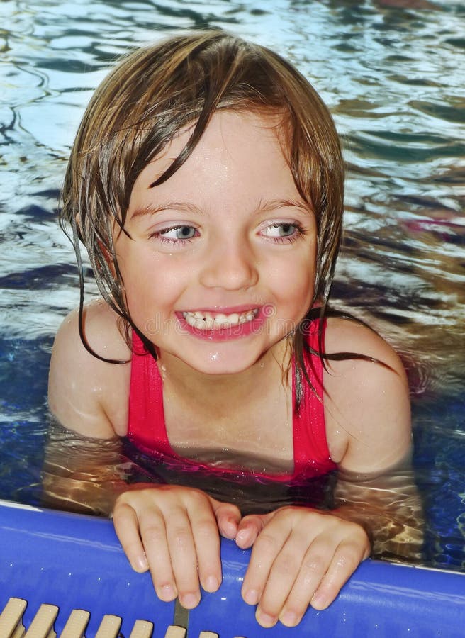 Happy Little Girl Learning To Swim Stock Image - Image of laughing ...