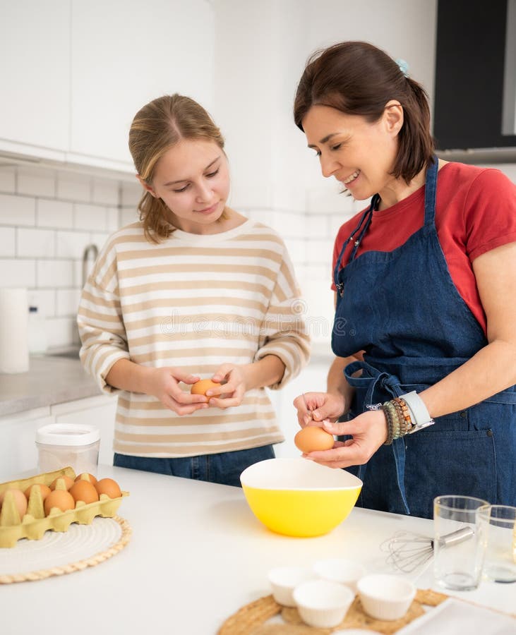 Happy Little Girl and Mother Baking in the Kitchen Stock Image - Image ...