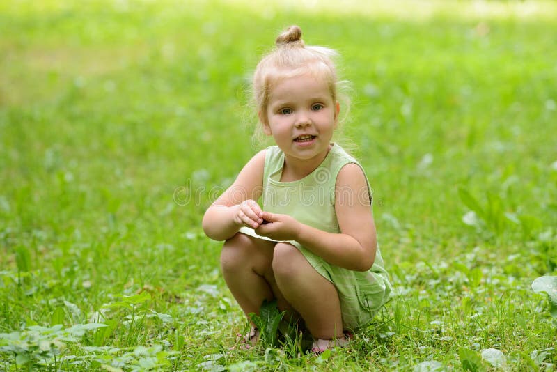 Happy Little Girl in the Park Stock Image - Image of emotion, meadow ...