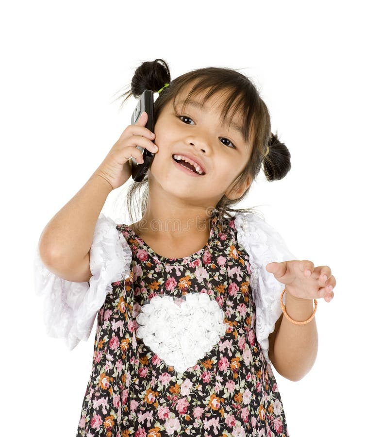 Little African American Girl Talking To the Phone Stock Image - Image ...